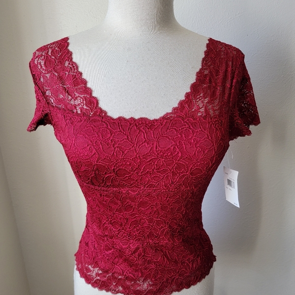 Kay Celine | Tops | Y2k Kay Celine Red Lace Cap Sleeve Lined Blouse ...